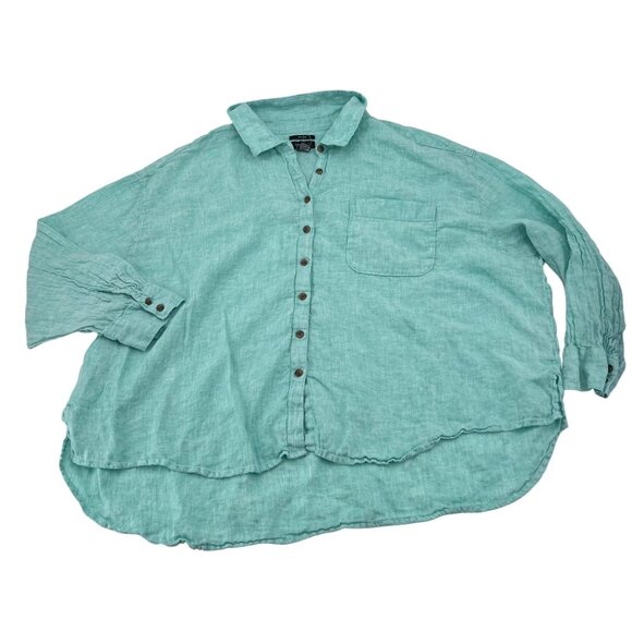 Jones & Co | Tops | Jones Co Womens 3x Turquoise Buttonup Shirt 0 Linen ...